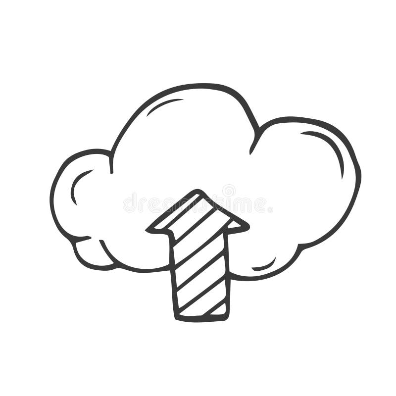 Doodle Data Server Cloud Sketch. Hand Drawn Sketch Style Cloud, Arrow for Internet Database ...