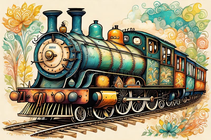 Doodle De Tren Al Estilo Impresionista Stock de ilustración ...