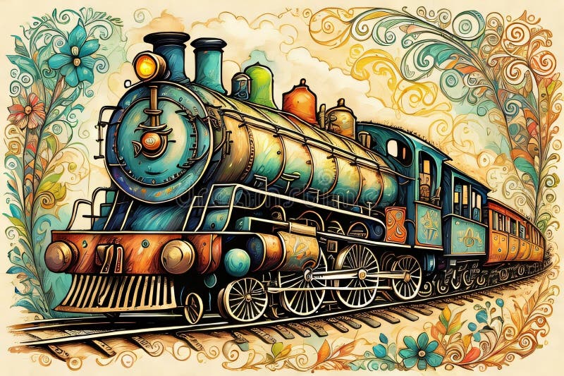 Doodle De Tren Al Estilo Impresionista Stock de ilustración ...