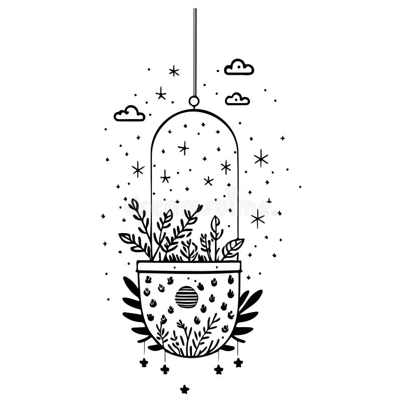 Doodle Decoration Hanging Potted Plant Illustration Sketch Draw Stock ...