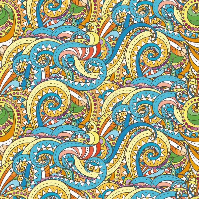 Doodle Decorative Ornamental Curly Vector Seamless Pattern Stock Vector ...