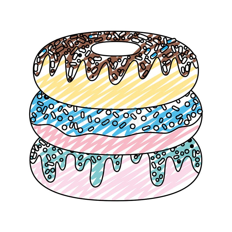 Doodle Delicious Donut Sweet Bakery Food Stock Vector - Illustration of ...
