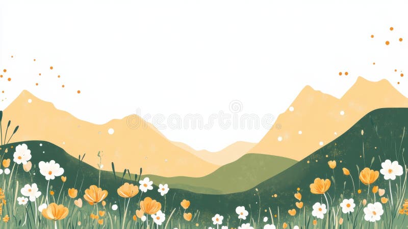 Doodle Depicting Peaceful Mountain Slopes with Flowers and Open Space ...