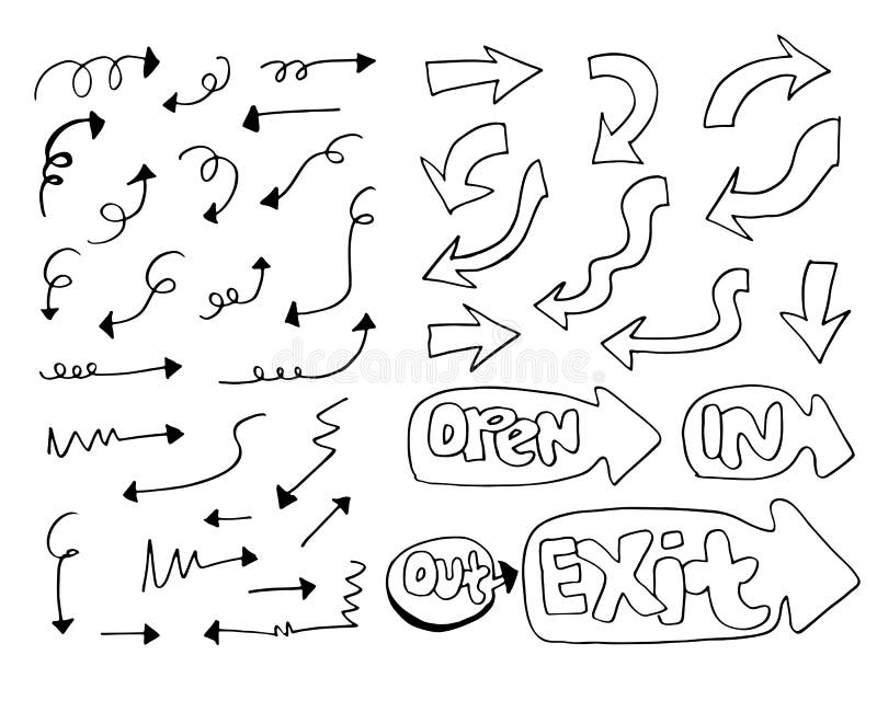 Doodle Design Elements. Hand Drawn Arrows Isolated on White Background ...