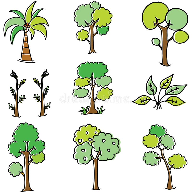 Doodle of Different Tree Set Stock Vector - Illustration of creative ...