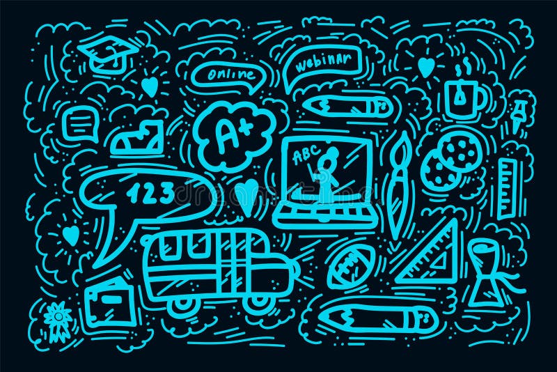 Doodle Digital Classroom Poster. Hand-drawn Vector Illustration of ...