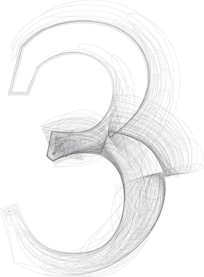 Doodle Digital Drawn Sketch NUMBER 3 Stock Vector - Illustration of ...