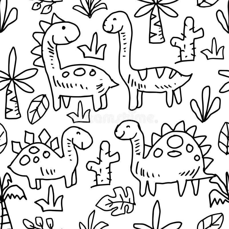 Doodle Dinosaurs Seamless Pattern. Stock Vector - Illustration of repeat, wild: 369580743