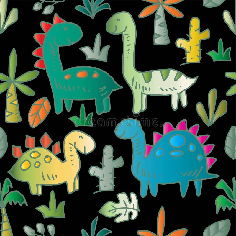 Doodle Dinosaurs Seamless Pattern. Stock Vector - Illustration of dinosaurs, design: 367897724