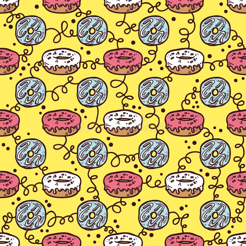 Doodle donuts pattern. stock vector. Illustration of lovely - 49008557