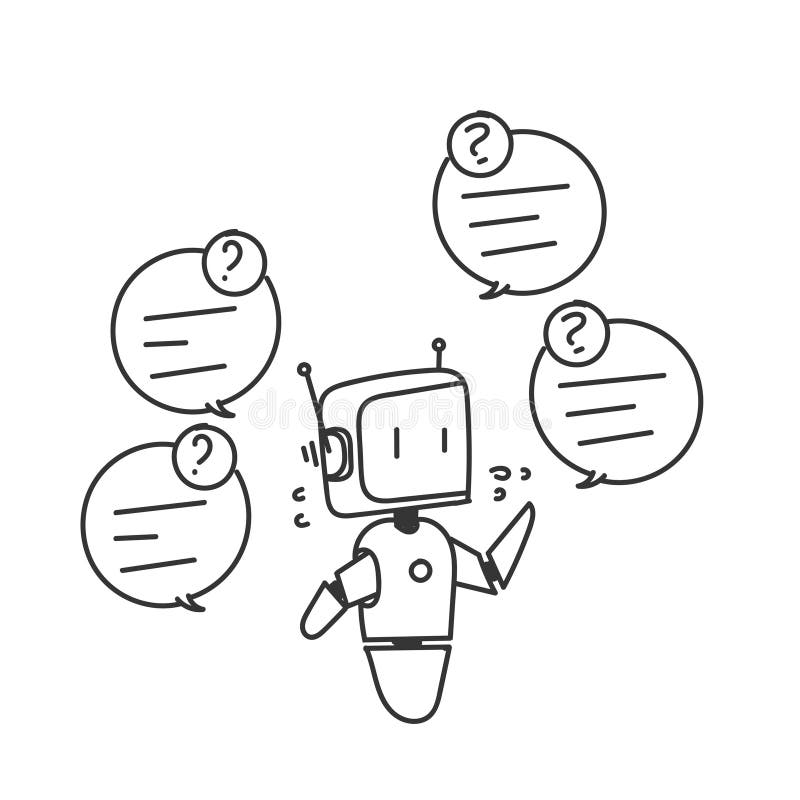 Doodle Drawn Chat Bot Ai Concept Illustration on Mobile Phone, Laptop ...