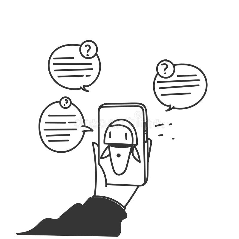 Doodle Drawn Chat Bot Ai Concept Illustration on Mobile Phone, Laptop ...