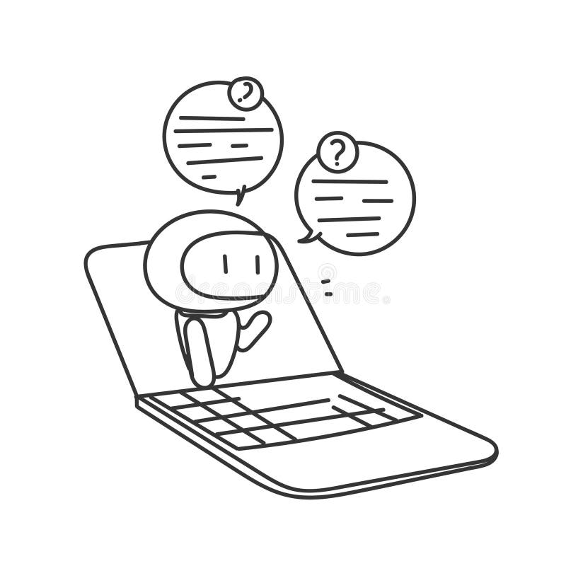 Doodle Drawn Chat Bot Ai Concept Illustration on Mobile Phone, Laptop ...