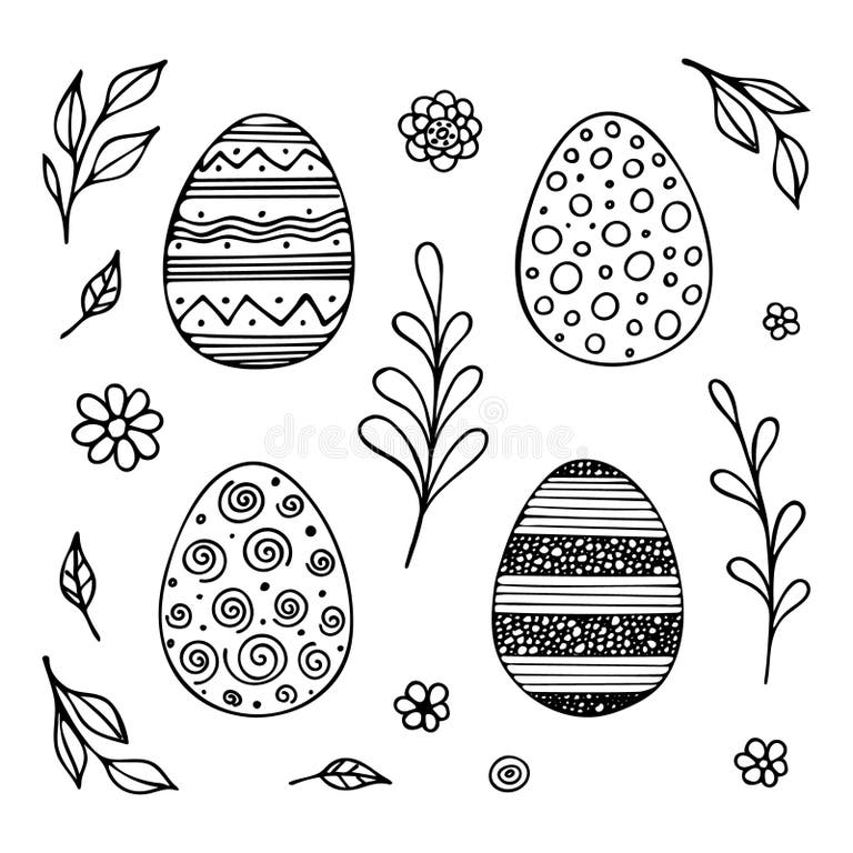 Doodle of Easter Eggs with Various Patterns Stock Vector - Illustration of celebration, twig ...