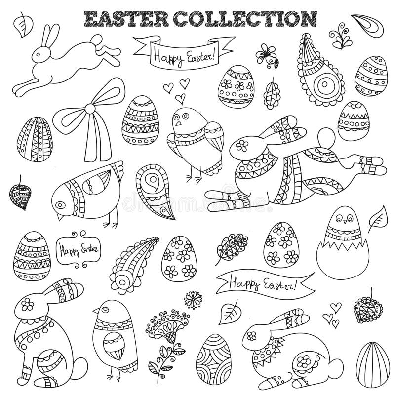 Doodle Easter Vector Collection Stock Vector - Illustration of cute ...