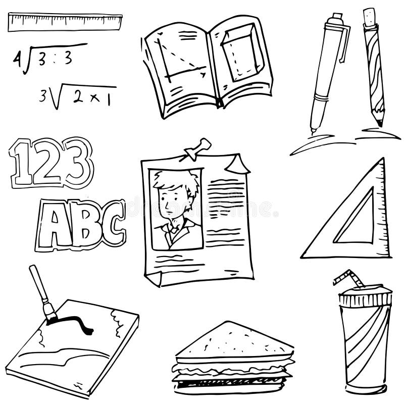 Doodle of Element School Book Pen Paper Stock Vector - Illustration of ...
