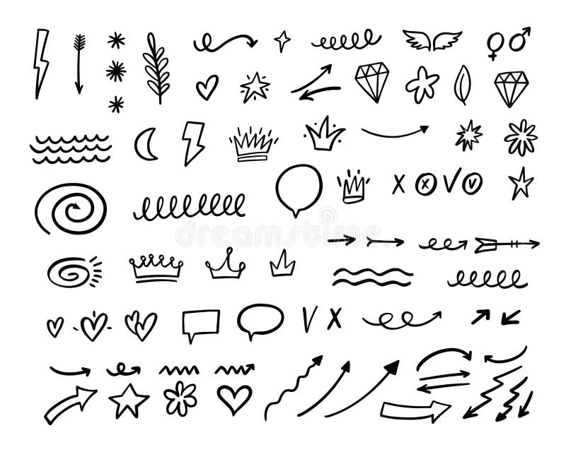 Doodle Elements Set Line Art Vector Sign Stock Vector - Illustration of ...