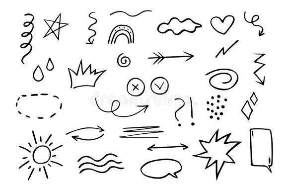Doodle Elements. Sketch Underline, Accent, Arrow Shape Set, Highlight ...