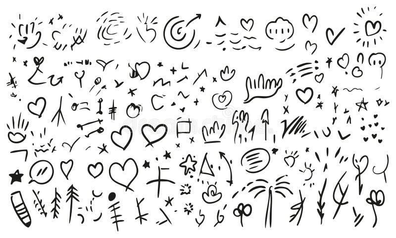 Doodle Elements and Symbols Silhouette Set. Creative Hand-Drawn Icons ...