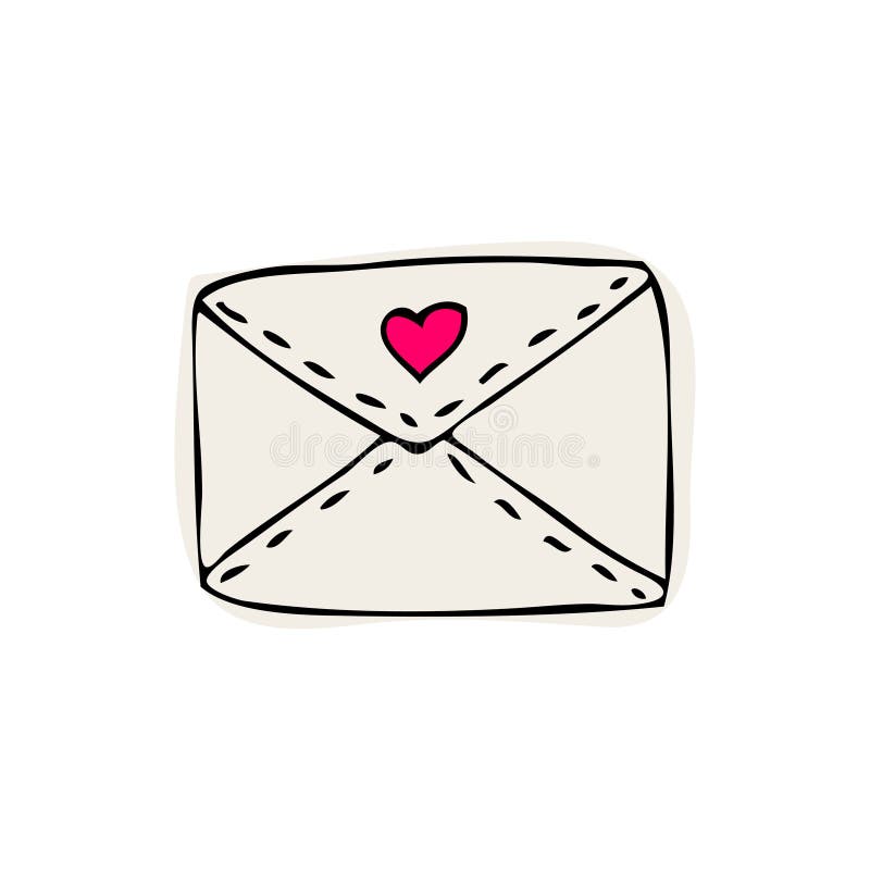 Doodle Envelope with Postage Stamp. Stock Vector - Illustration of cute ...
