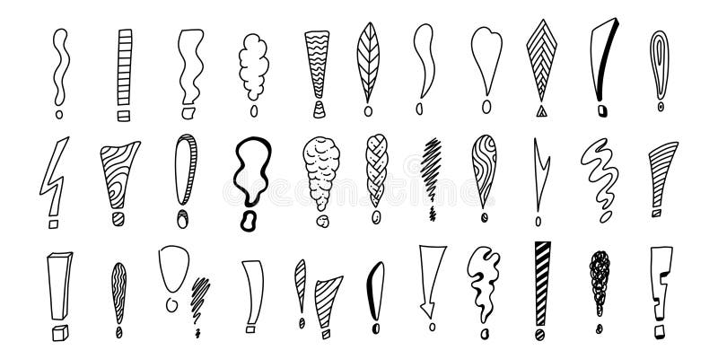 Doodle Exclamation Mark. Hand Drawn Punctuation Marks and Exclamatory ...