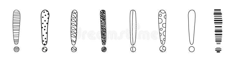 Doodle Exclamation Mark Hand Drawn Sketch Vector Illustration Set ...