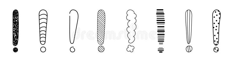 Doodle Exclamation Mark Hand Drawn Sketch Vector Illustration Set ...