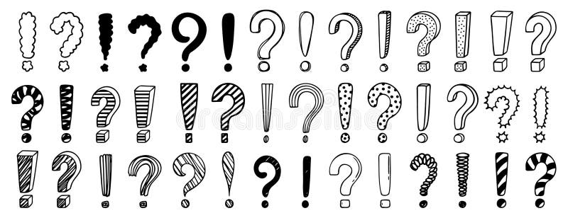 Doodle Exclamation Mark and Question Marks Set. Hand Drawn Drawing ...