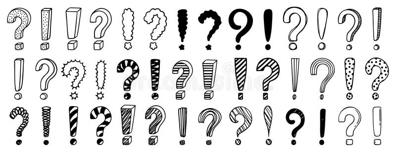 Doodle Exclamation Mark and Question Marks Set. Hand Drawn Drawing ...