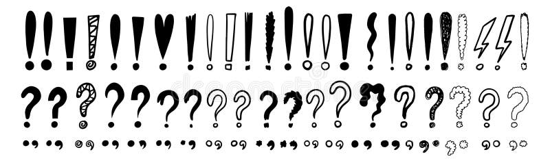 Doodle Exclamation Marks, Question Marks. Punctuation Drawing Black ... Doodle Exclamation Marks, Question Marks. Punctuation Drawing Black ...