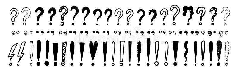 Doodle Exclamation Marks, Question Marks. Punctuation Drawing Black ...