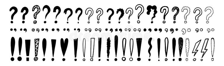 Doodle Exclamation Marks, Question Marks. Punctuation Drawing Black ...