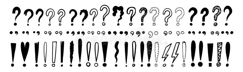 Doodle Exclamation Marks, Question Marks. Punctuation Drawing Black ...
