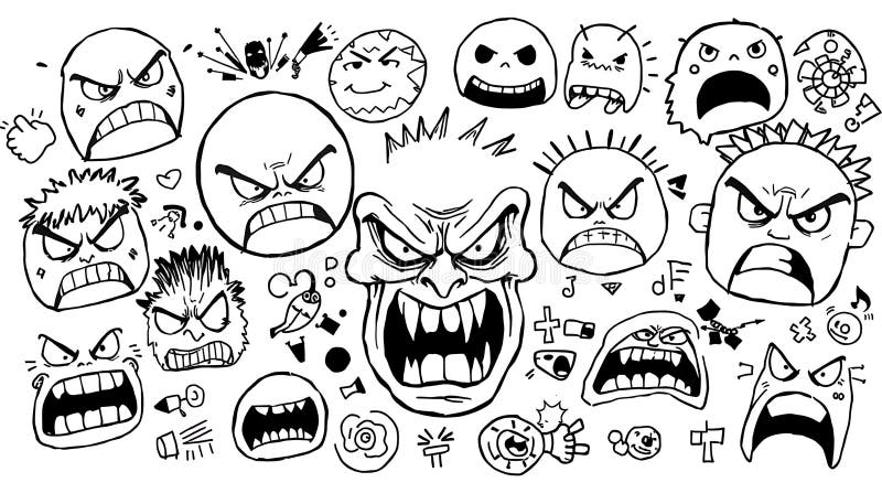Doodle Faces Pattern, Expressive Character Design, Stock Photo ...