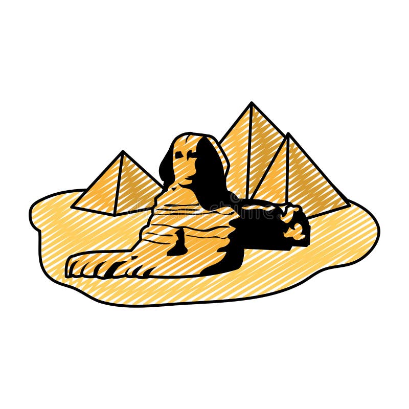 Doodle Famous Giza Egypt Sculpture Pyramids Stock Vector - Illustration ...