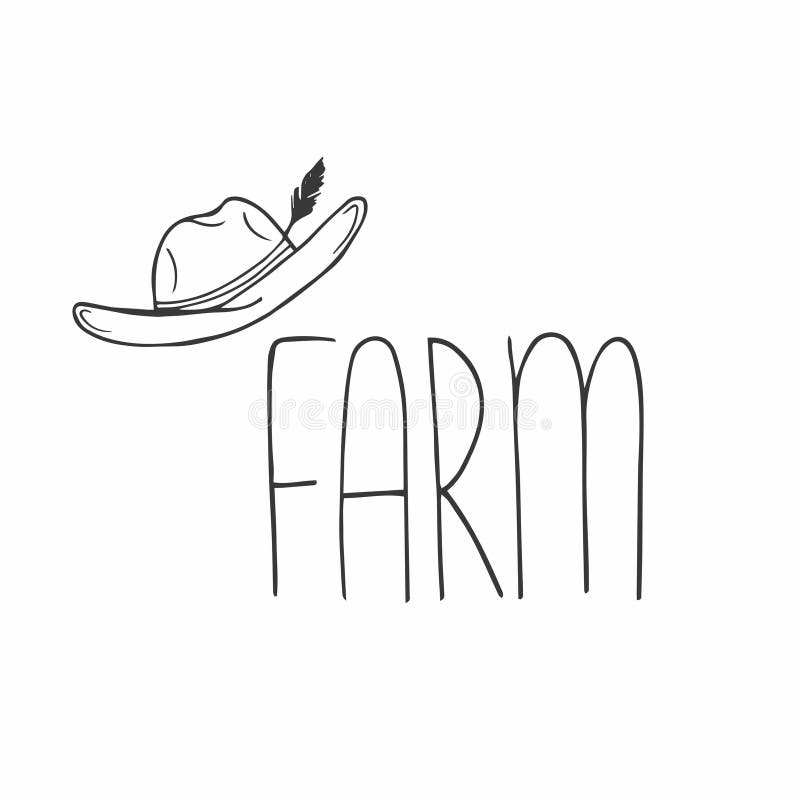 Doodle Farm Word Lettering with Hat Isolated on White Stock Vector ...