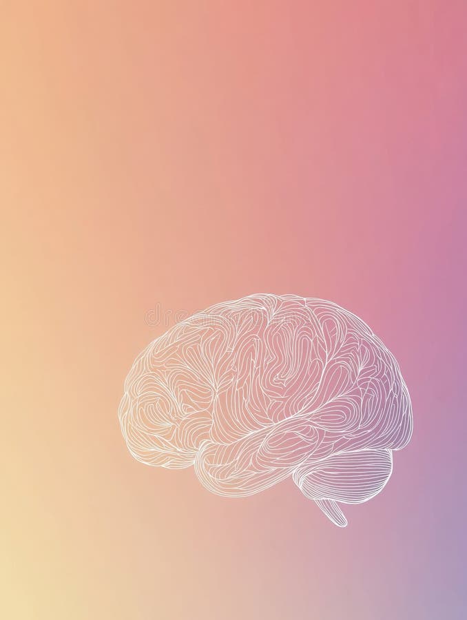 Abstract Illustration Features White Outline Brain Gradient Background ...