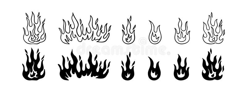 Doodle Fire Outline Set. Vector Various Fire. Flame Illustration ...