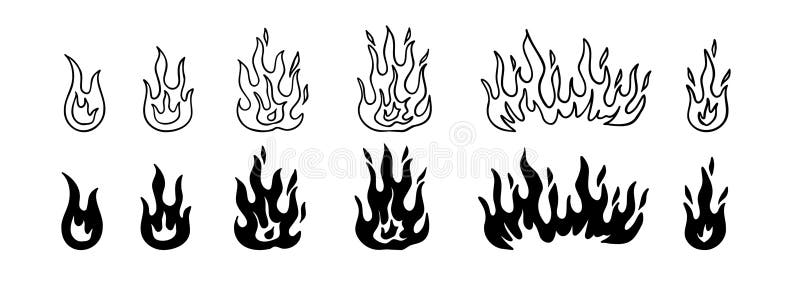 Doodle Fire Outline Set. Vector Various Fire. Flame Illustration ...