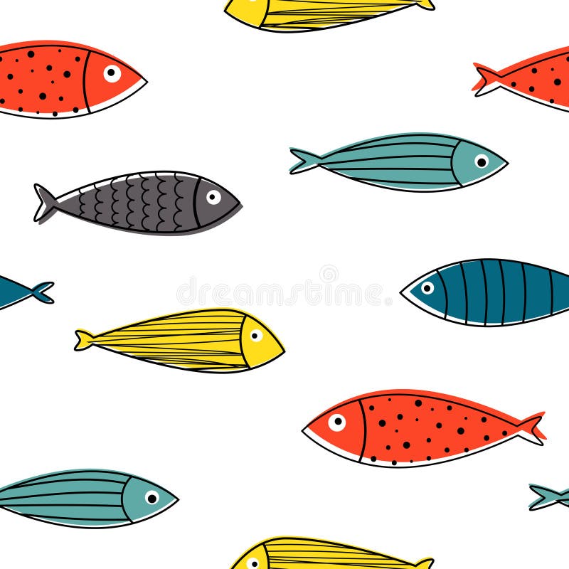 Doodle fish print stock vector. Illustration of wrapping - 281368419