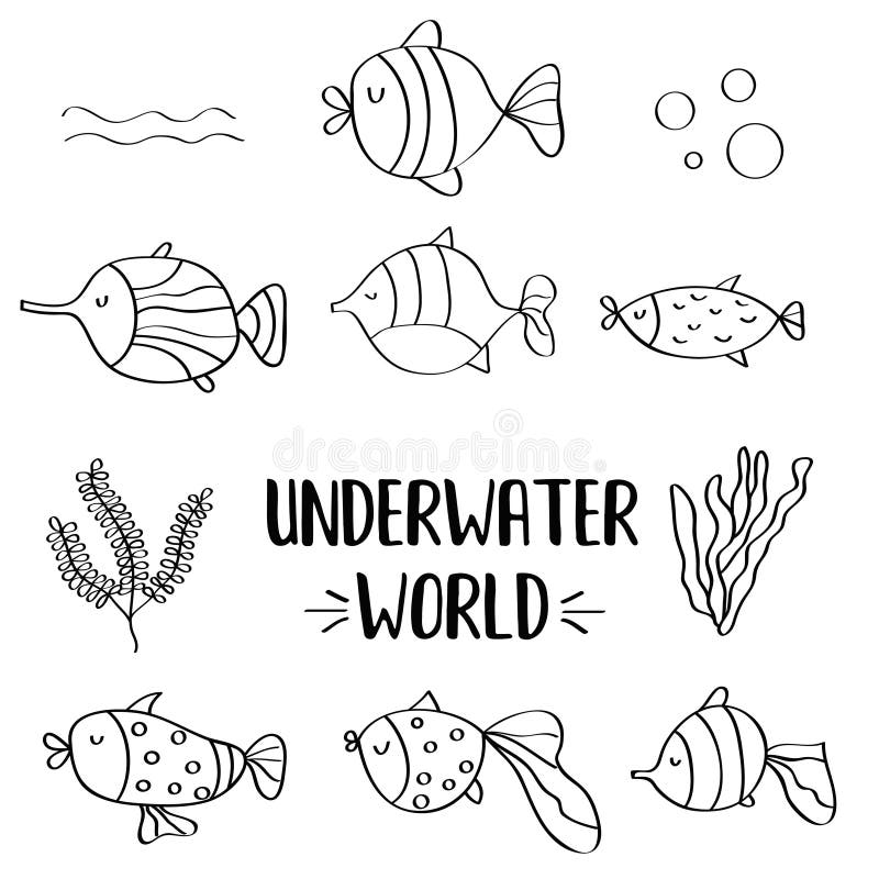 Doodle Fishes Set for Colorig Stock Vector - Illustration of book ...