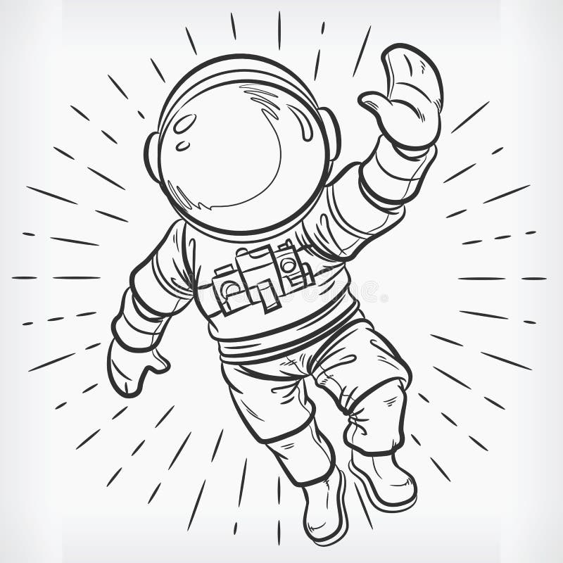 Doodle Floating Astronaut Simple Sketch Drawing Vector Illustration ...