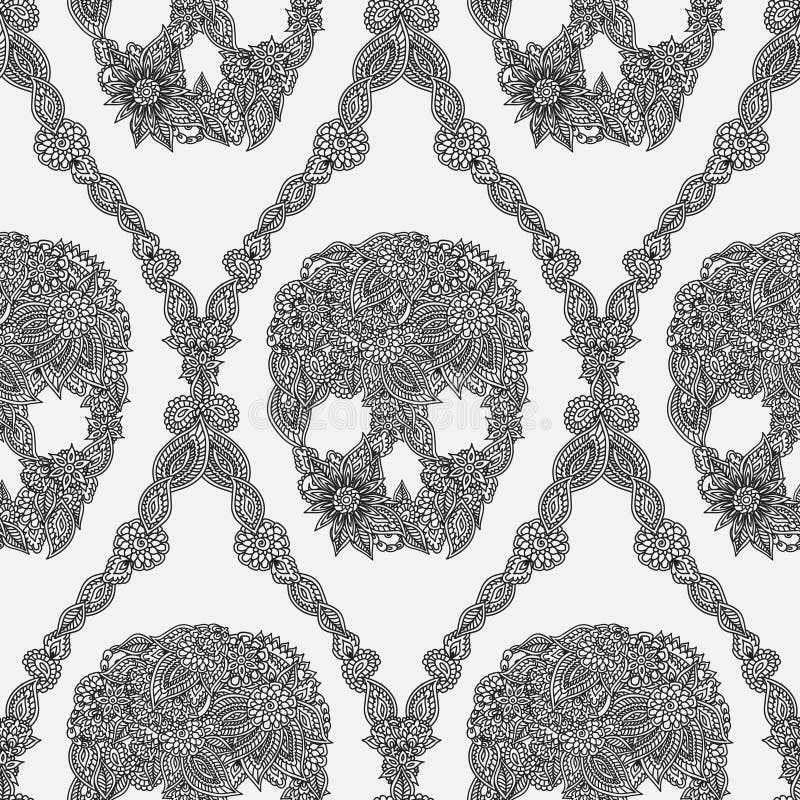 Skulls damask pattern stock vector. Illustration of celebration - 105061456