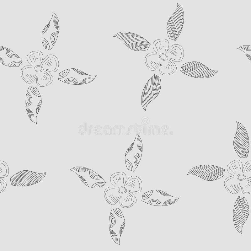 Doodle Flowers and Leaves with Patterns. Seamless Black Pattern on a ...