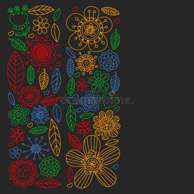 Vector Pattern with Doodle Flowers and Leaves Stock Vector ...
