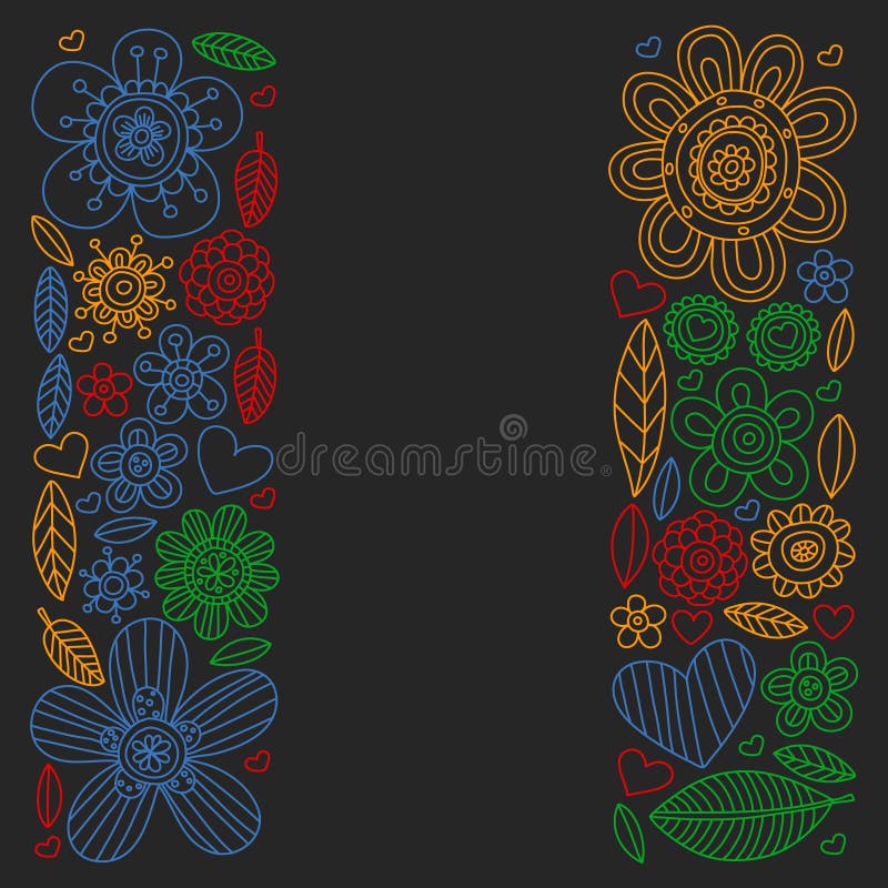 Vector Pattern with Doodle Flowers and Leaves Stock Vector ...