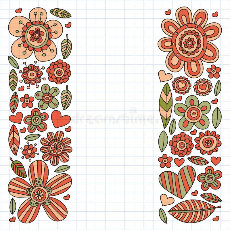 Vector Pattern with Doodle Flowers and Leaves Stock Vector ...