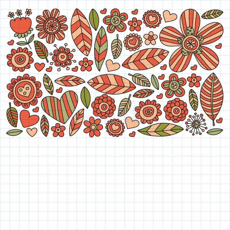 Vector Pattern with Doodle Flowers and Leaves Stock Vector ...