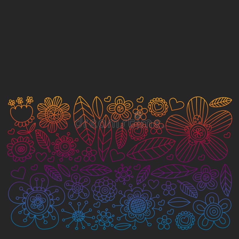 Vector Pattern with Doodle Flowers and Leaves Stock Vector ...