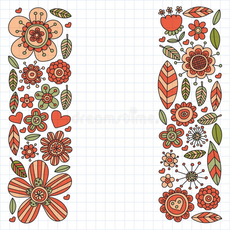 Vector Pattern with Doodle Flowers and Leaves Stock Vector ...